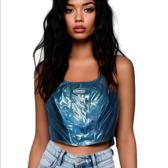 SHEIN | Tops | Shein S 4 Blue Iridescent Crop Tank Stretch Shiny | Poshmark